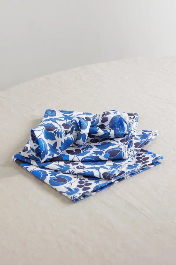La DoubleJ Set Of Six Printed Linen Napkins - Blue