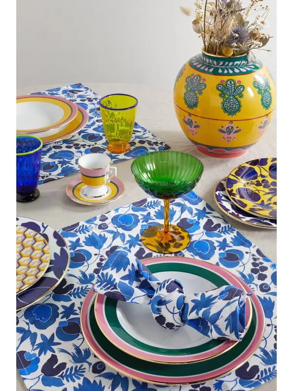La DoubleJ Set Of Six Printed Linen Napkins