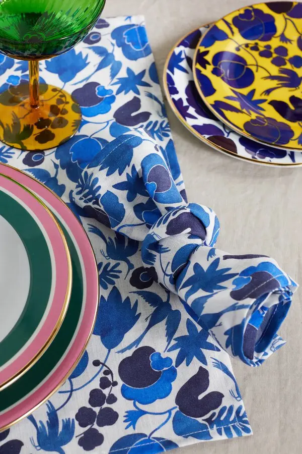 La DoubleJ Set Of Six Printed Linen Napkins - Blue
