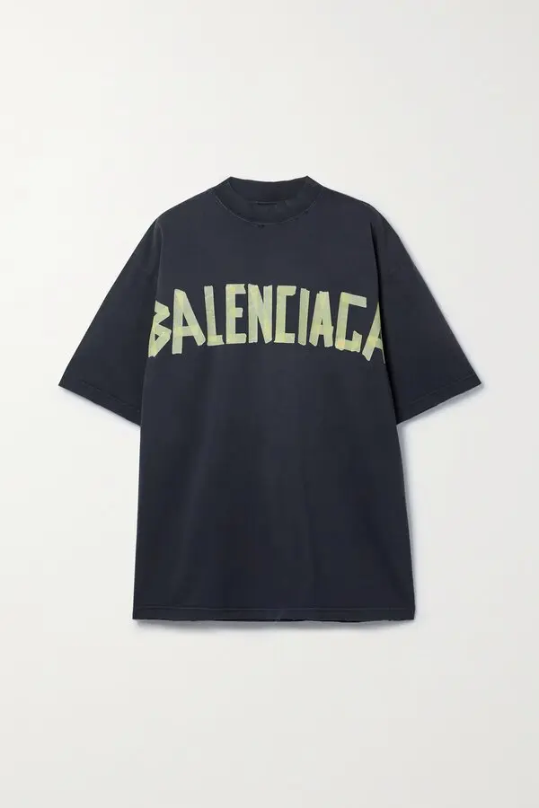 Balenciaga Oversized Distressed Printed T-shirt - Black