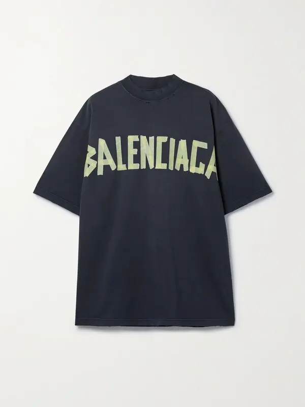 Balenciaga Oversized Distressed Printed T-shirt - Black