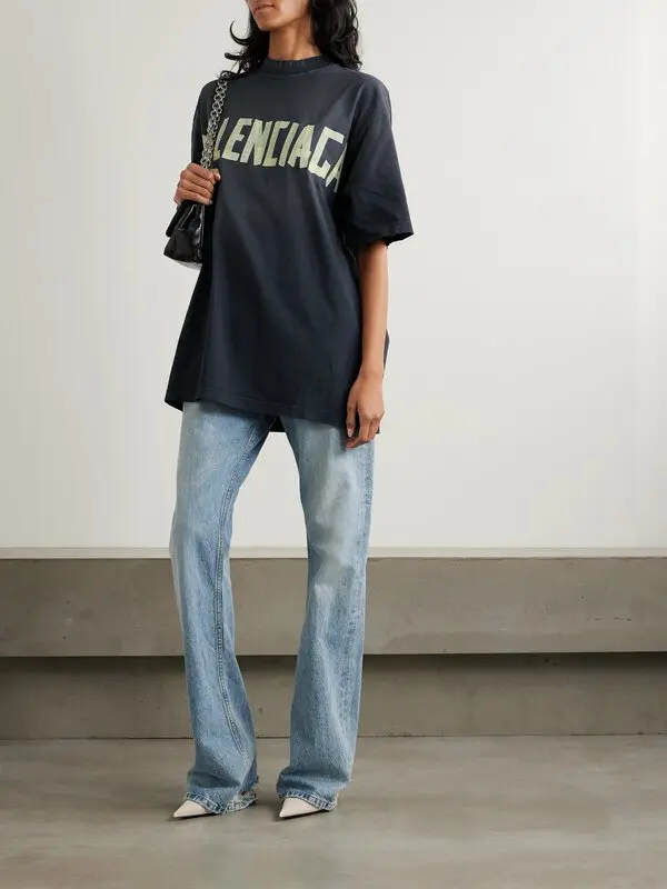 Balenciaga Oversized Distressed Printed T-shirt - Black