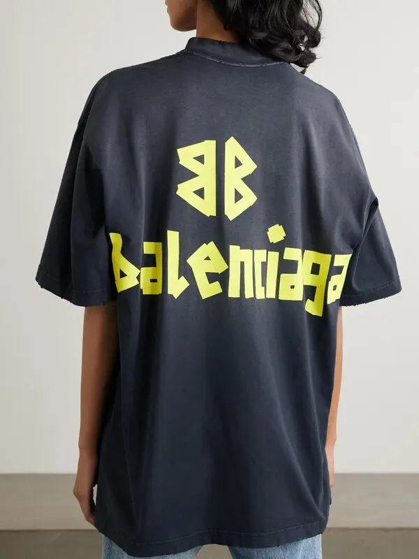 Balenciaga Oversized Distressed Printed T-shirt - Black