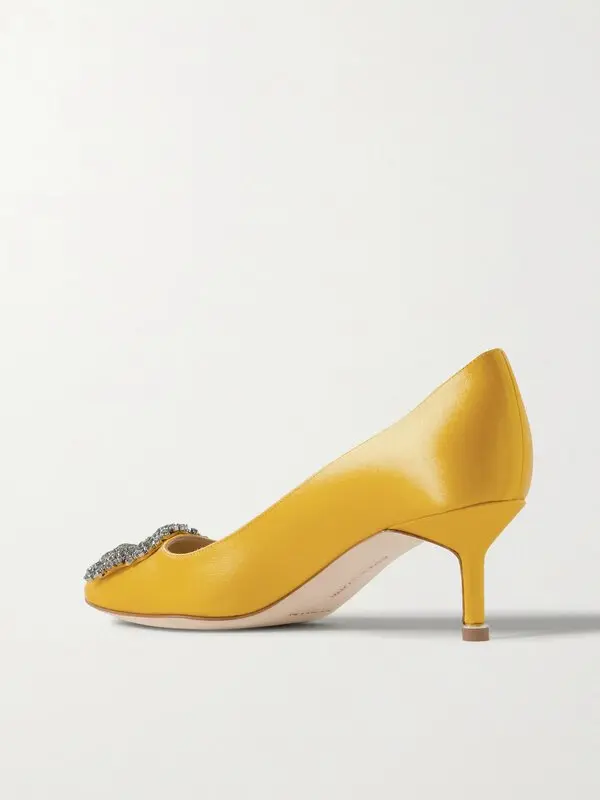Manolo Blahnik Hangisi 50 Crystal-embellished Satin Pumps - Yellow