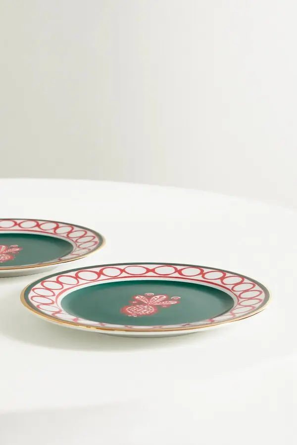 La DoubleJ Set Of Two Gold-plated Porcelain Dessert Plates