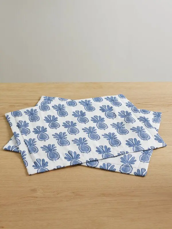 La DoubleJ Set Of Two Printed Linen Placemats - Blue