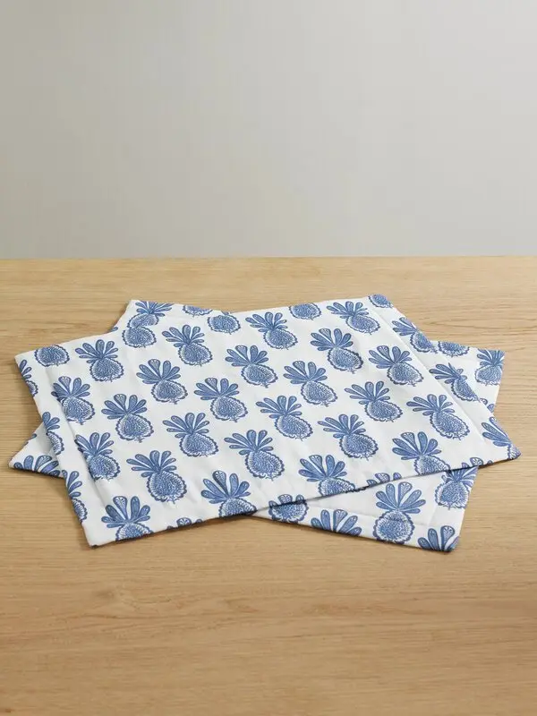 La DoubleJ Set Of Two Printed Linen Placemats - Blue