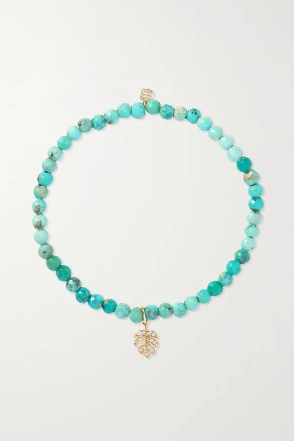 SYDNEY EVAN Tiny Monstera Leaf Multi-stone Bracelet - Gold
