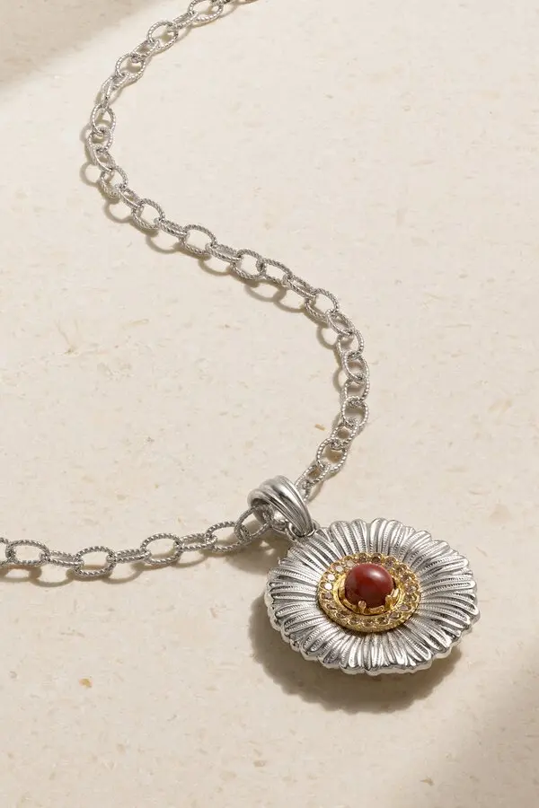 Buccellati Blossom Sterling Gold-plated, Jasper, And Diamond Necklace - Silver