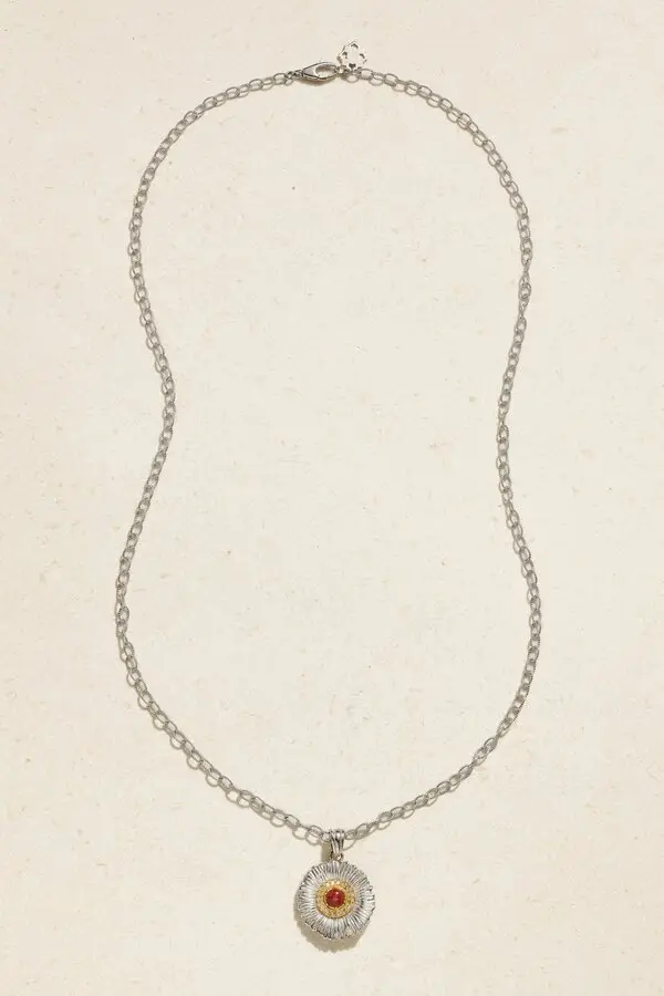 Buccellati Blossom Sterling Gold-plated, Jasper, And Diamond Necklace
