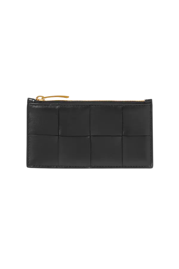 Bottega Veneta Cassette Intrecciato Leather Cardholder - Black