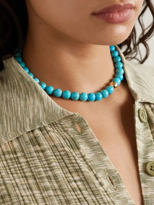 Mateo 14-karat Turquoise Beaded Necklace - Gold