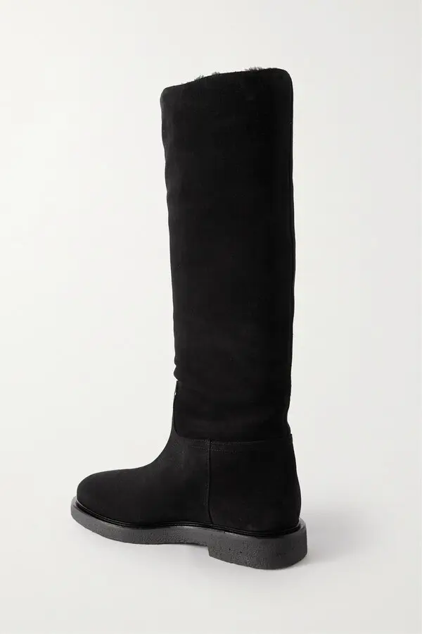 Legres Shearling-lined Suede Knee Boots - Black