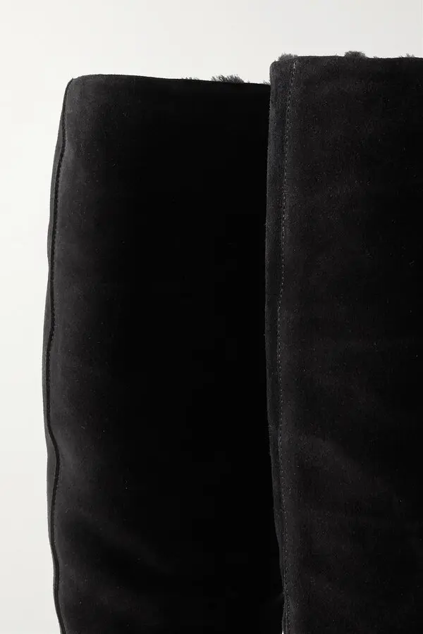 Legres Shearling-lined Suede Knee Boots - Black