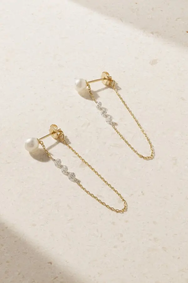 Mizuki 14-karat Pearl And Diamond Dangle Earrings - Gold