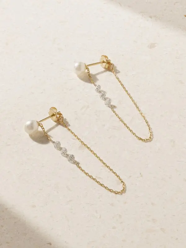 Mizuki 14-karat Pearl And Diamond Dangle Earrings - Gold