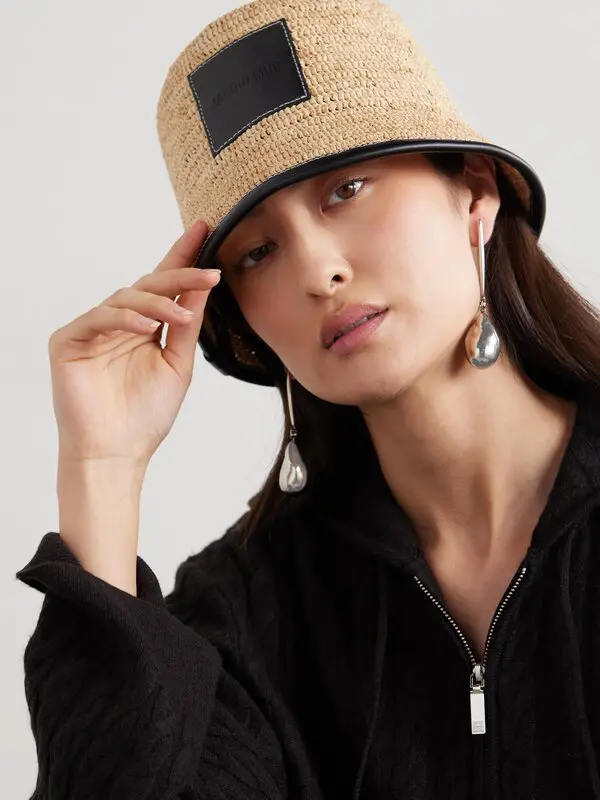 Jacquemus Soli Leather-Trimmed Raffia Bucket Hat In Neutrals  display picture 2