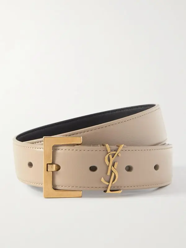 Saint Laurent Cassandre Leather Belt - Neutrals