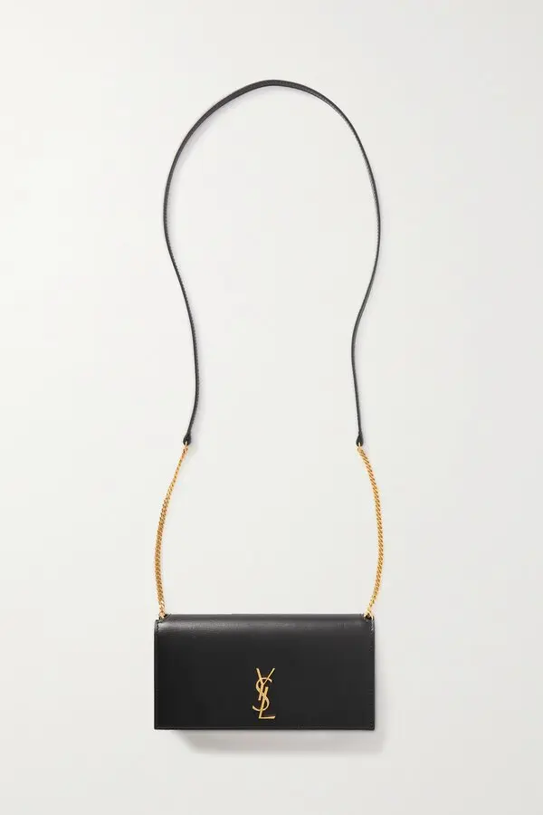 Saint Laurent Cassandre Strap Leather Phone Case - Black