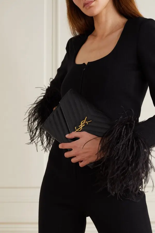 Saint Laurent Monogramme Textured-leather Pouch - Black