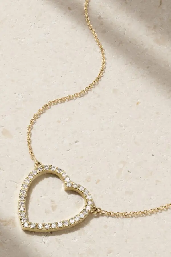 Jennifer Meyer 18-Karat Diamond Heart Necklace Gold Editorialist