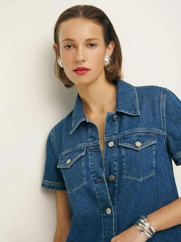 harlee denim mini dress Reformation Harlee Denim Mini Dress - Indio