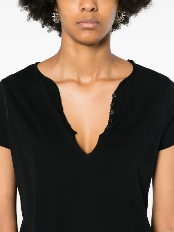 Zadig&Voltaire Organic Cotton Henley T-shirt With Diamante Wings - Black