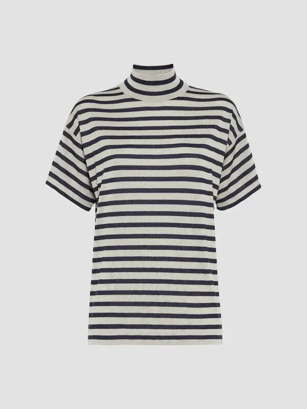 Brunello Cucinelli Cashmere And Silk Sparkling Stripe Turtleneck Sweater