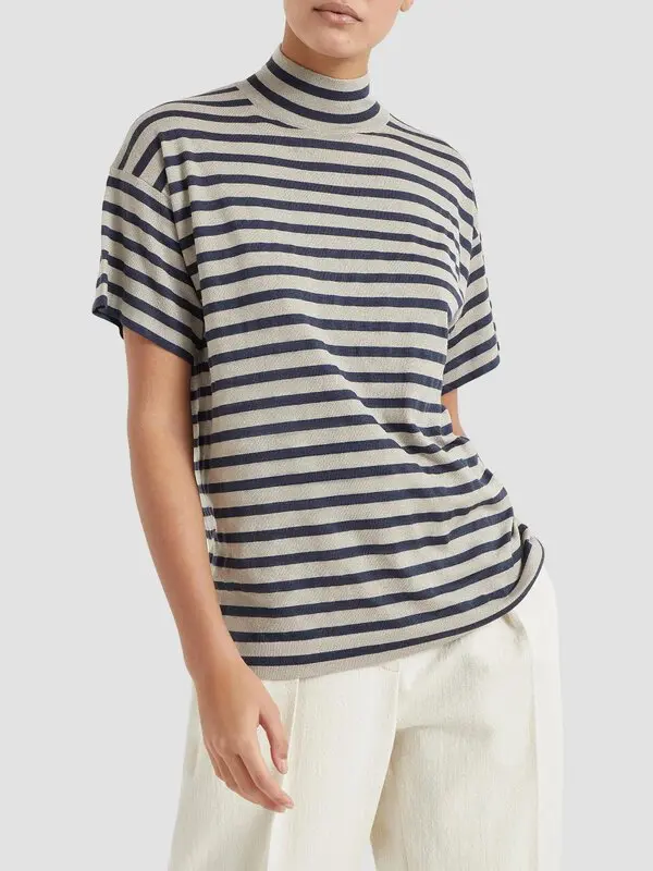 Brunello Cucinelli Cashmere And Silk Sparkling Stripe Turtleneck Sweater