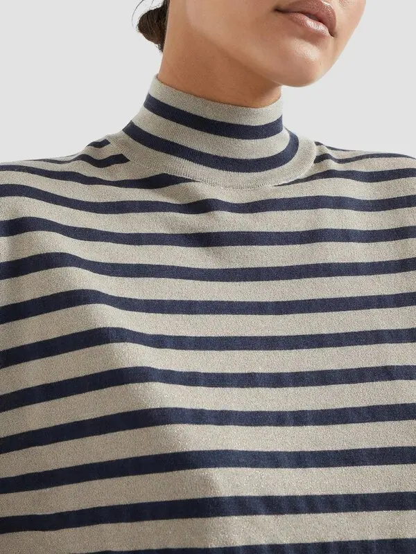 Brunello Cucinelli Cashmere And Silk Sparkling Stripe Turtleneck Sweater