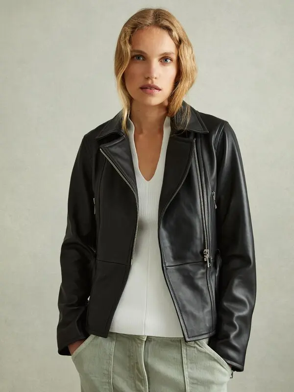 REISS Febe Belted Leather Jacket
