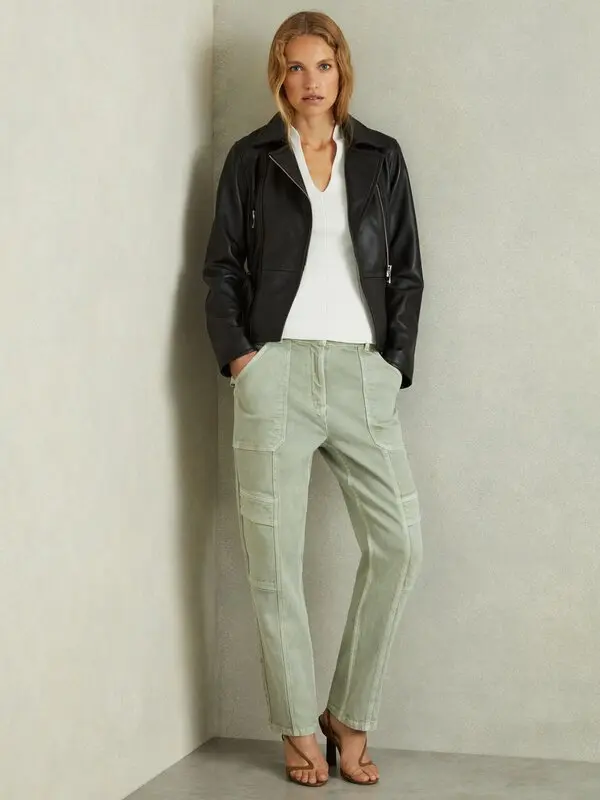 REISS Febe Belted Leather Jacket