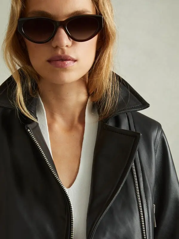 REISS Febe Belted Leather Jacket