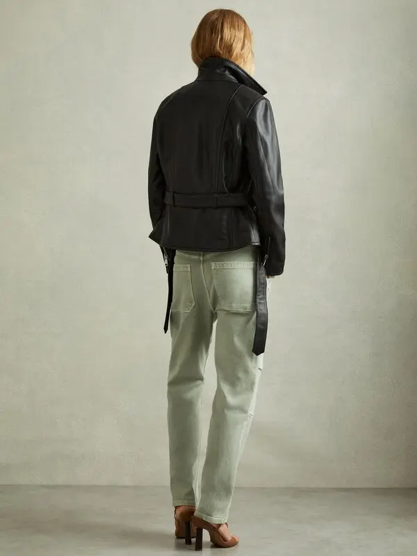 REISS Febe Belted Leather Jacket