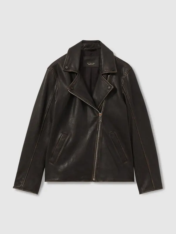 REISS Beau Relaxed Leather Biker Jacket