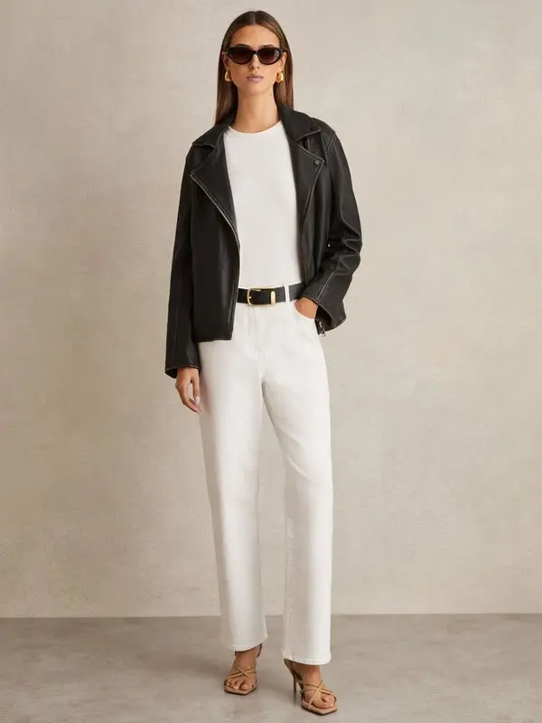 REISS Beau Relaxed Leather Biker Jacket