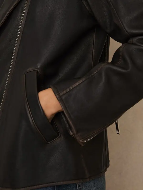 REISS Beau Relaxed Leather Biker Jacket