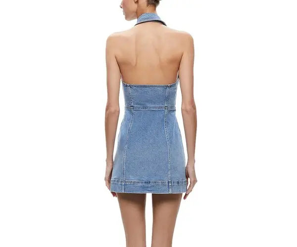 blue ivy denim dress A Line Fit And Flare Diamond Bow Ribbon Denim Dress – Ro + Ivy main image 0