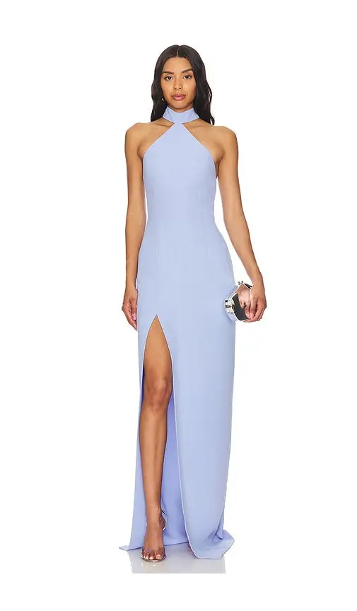 Amanda Uprichard Halterneck Maxi Gown With Slit - English Lavender