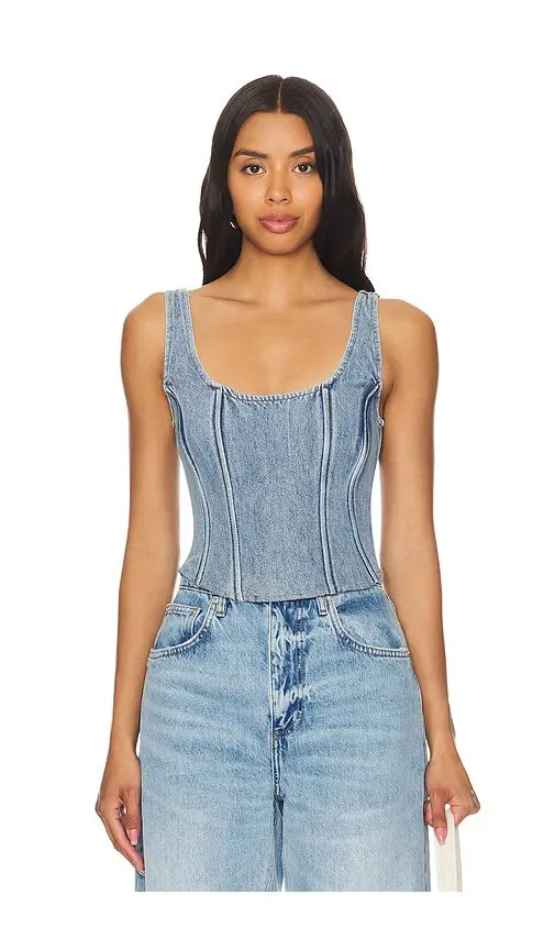 Weworewhat Denim Scoop Corset Top In Denim Blue - 5% Off | Editorialist