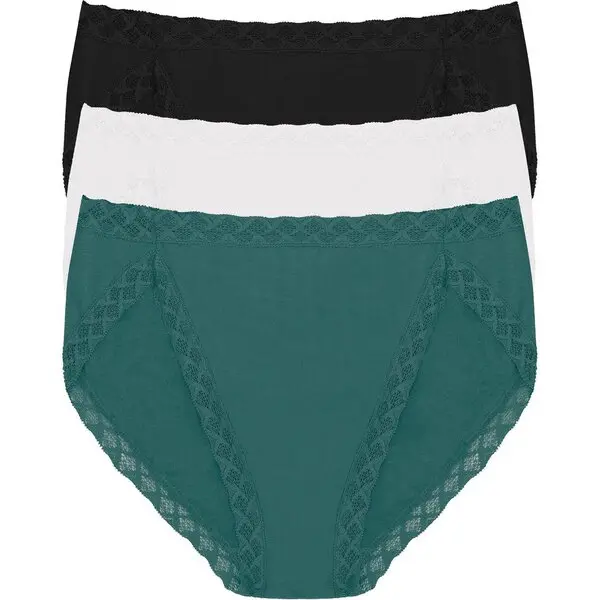 Natori Bliss Cotton French Cut Brief 3-pack - Aspen Green/coconut/black