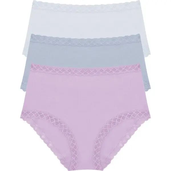 Natori Bliss Cotton French Cut Brief 3-pack - Frost Sky/blue Mst/violt Tulip