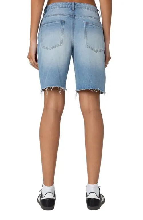 EDIKTED Riptide Ripped Denim Bermuda Shorts