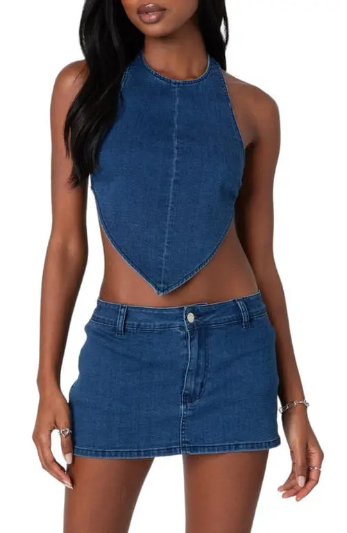 EDIKTED Sydnie Open Back Denim Halter Top