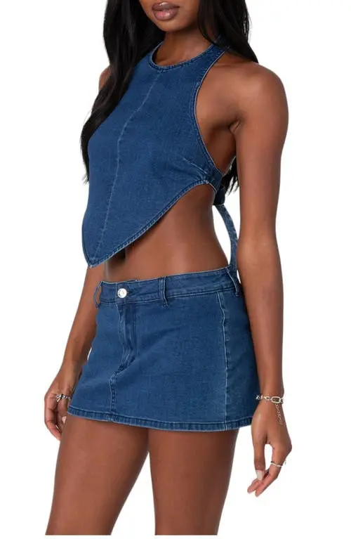 EDIKTED Sydnie Open Back Denim Halter Top