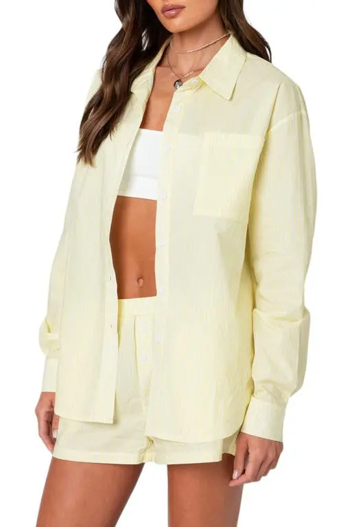 EDIKTED Pinstripe Oversize Shirt - Yellow