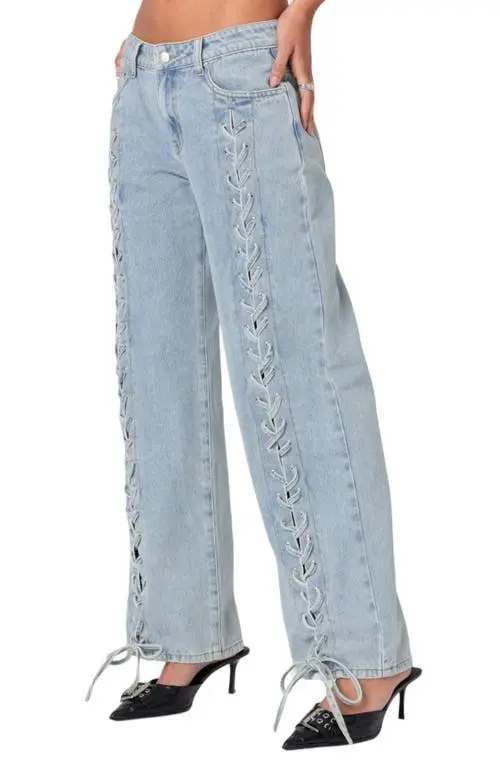 EDIKTED Laced Up Wide Leg Jeans