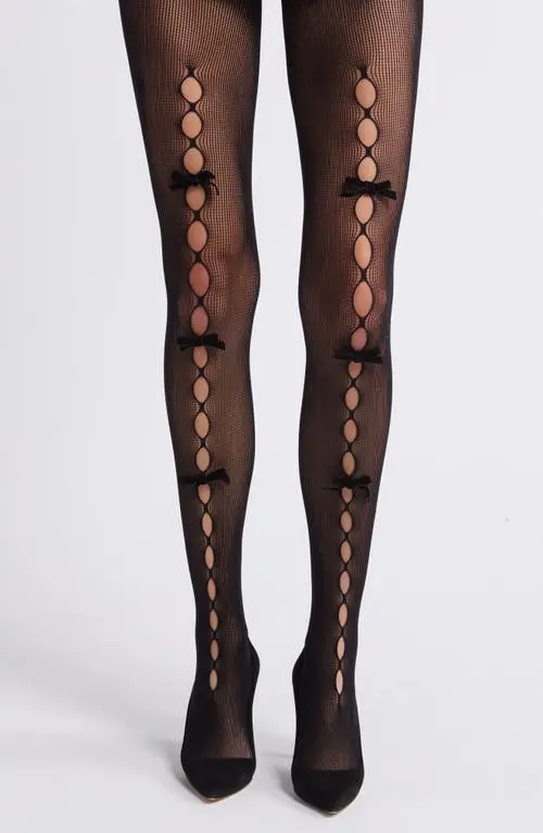 HIGH HEEL JUNGLE Velvet Bow Cutout Tights - Black