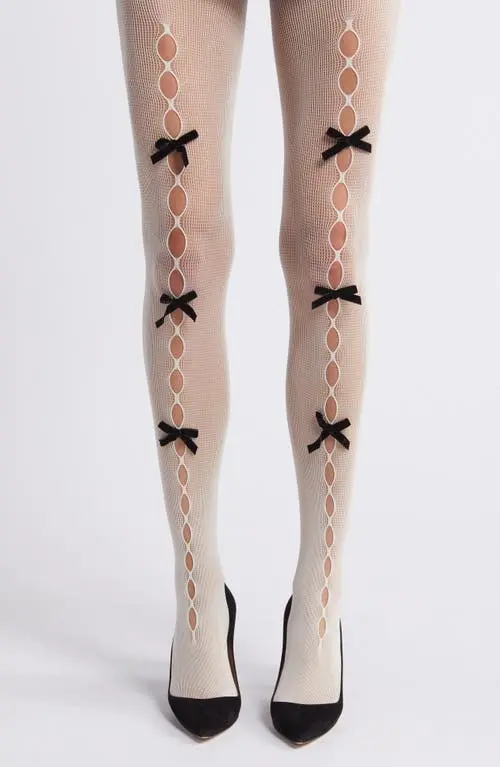 HIGH HEEL JUNGLE Velvet Bow Cutout Tights - White