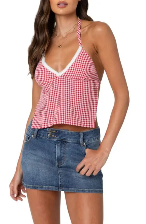 EDIKTED Charmaine Gingham Halter Top
